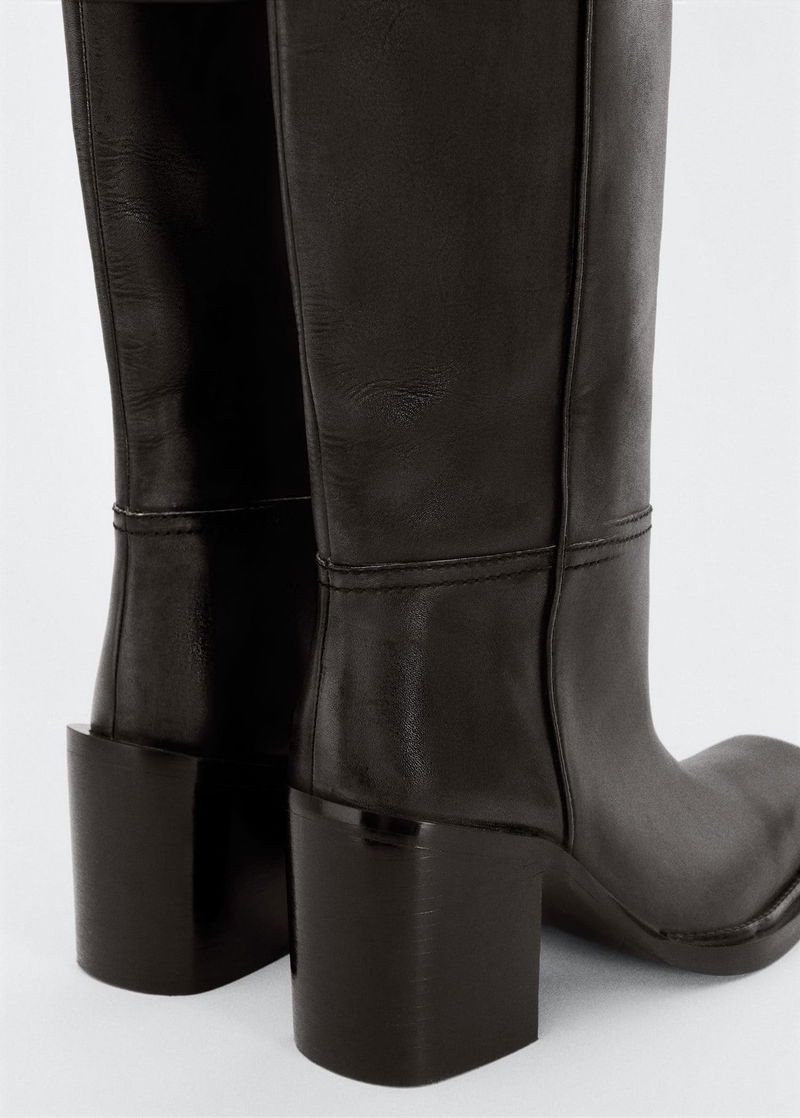 MANGO Leather Boots With Tall Leg in Black | endource