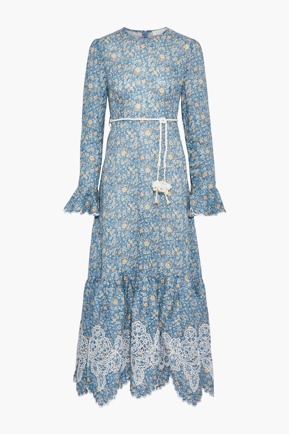 Zimmermann Carnaby Floral Print Broderie Anglaise Linen Maxi Dress In