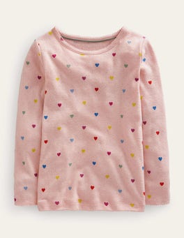 BODEN Long Sleeve Pointelle Top in Provence Pink Hearts | endource