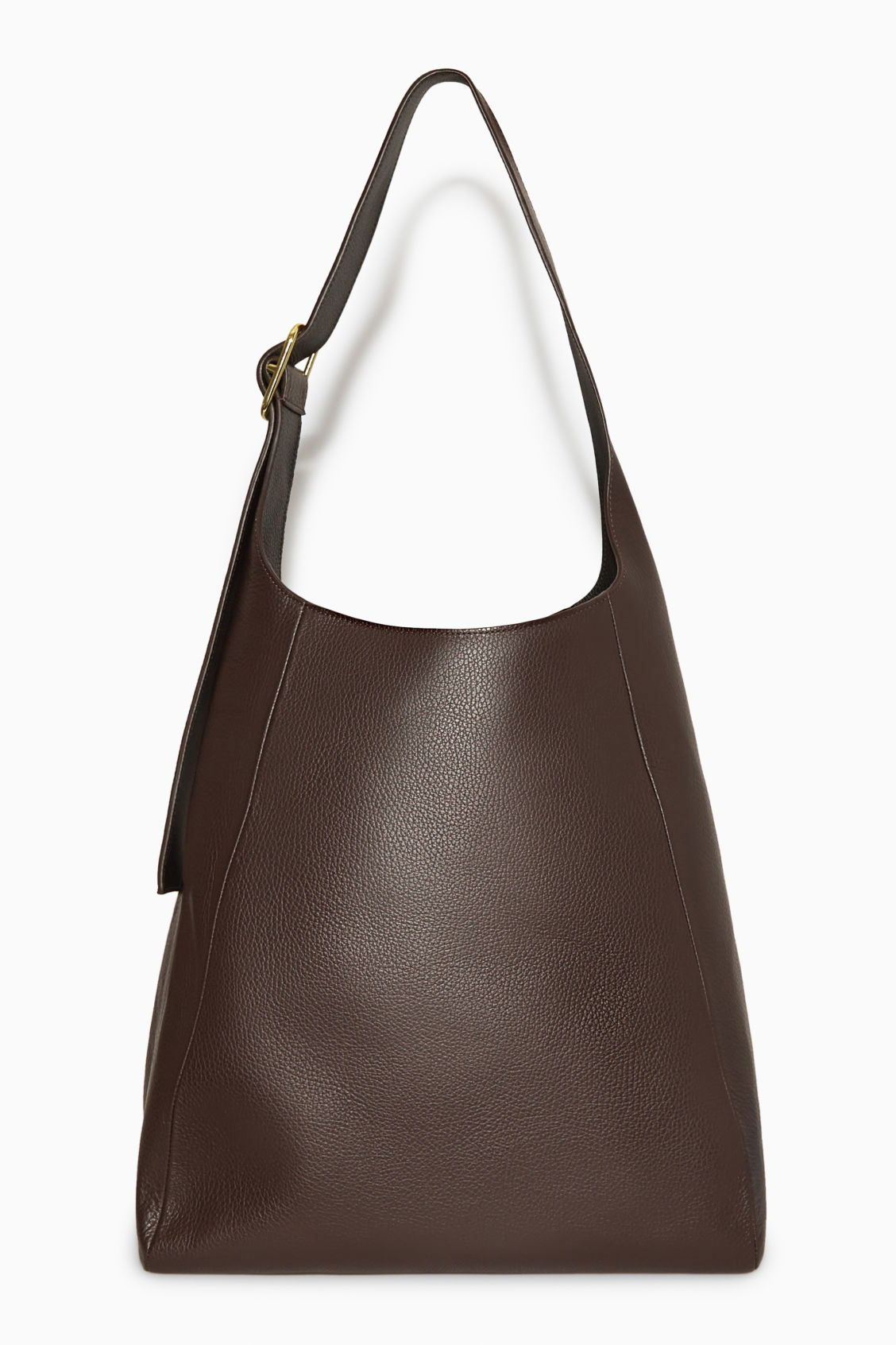 COS Curved Leather Tote Bag in DARK BROWN | endource