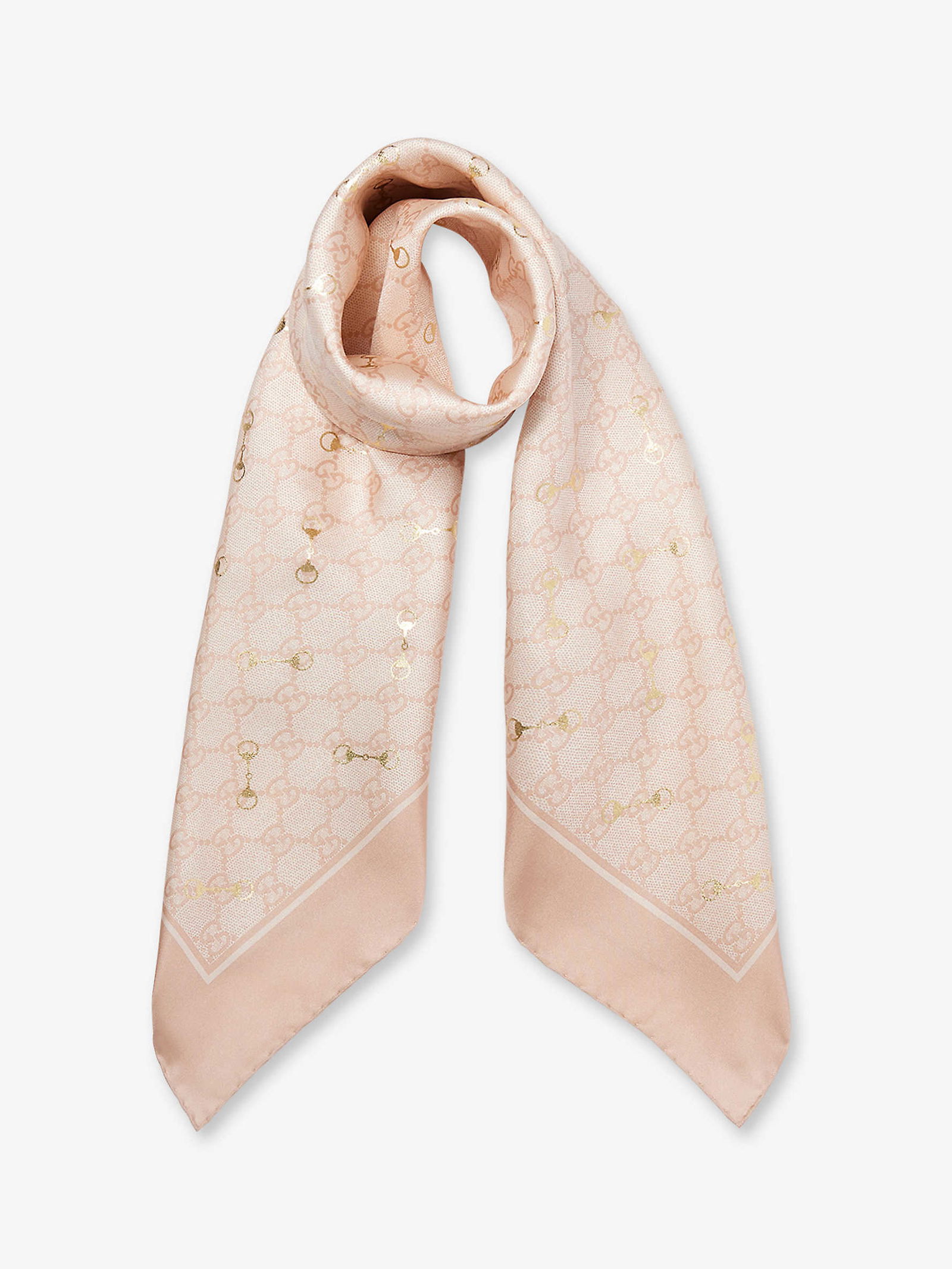 GUCCI GG Horsebit Logo-Print Silk Scarf in ROSEATE/IVORY | Endource