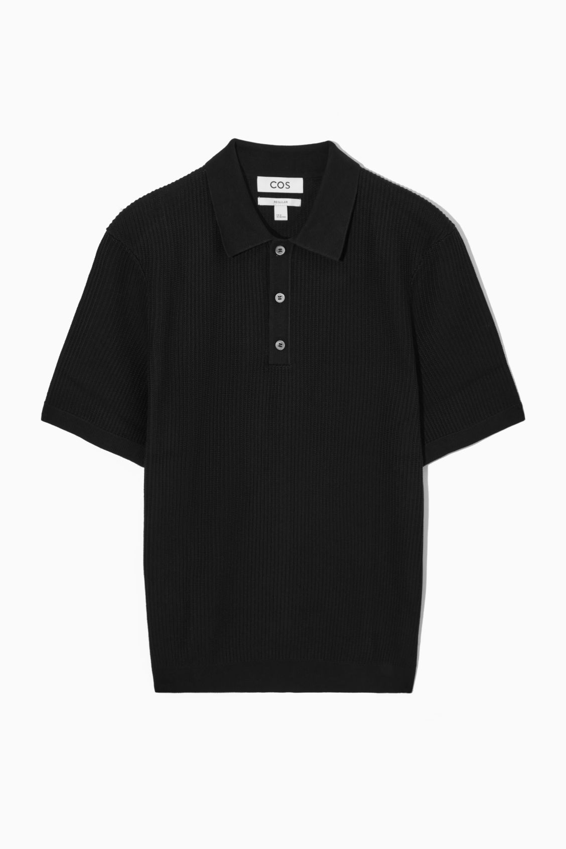 COS Textured Knitted Polo Shirt in BLACK | Endource
