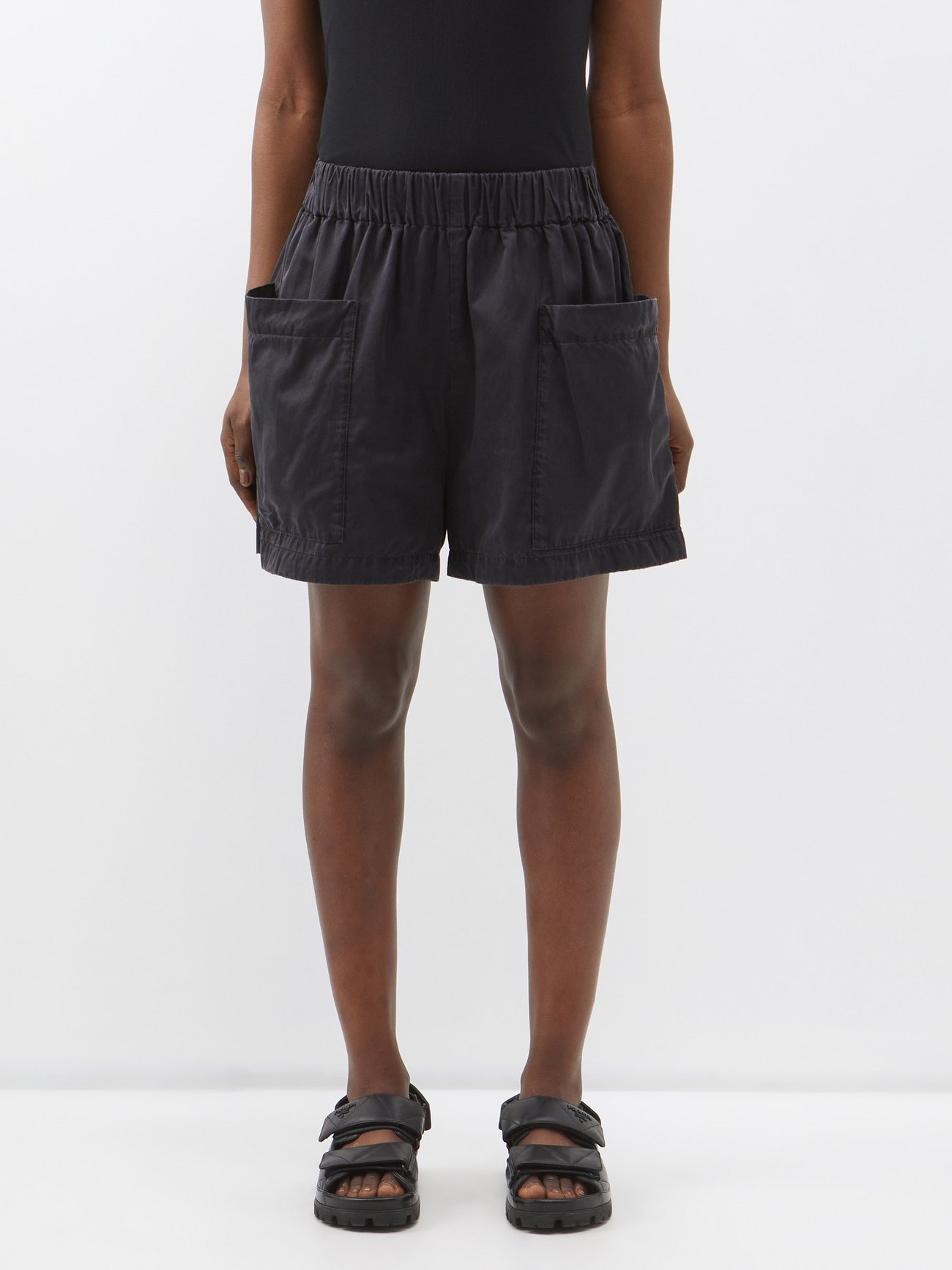 RAEY Side Pocket Cotton And Silk-Blend Shorts in Black | endource