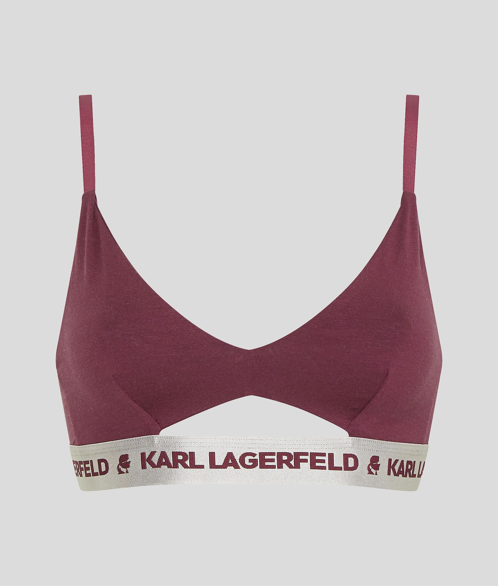 KARL LAGERFELD Metallic Peephole Logo Bra in Grapewine/S | endource