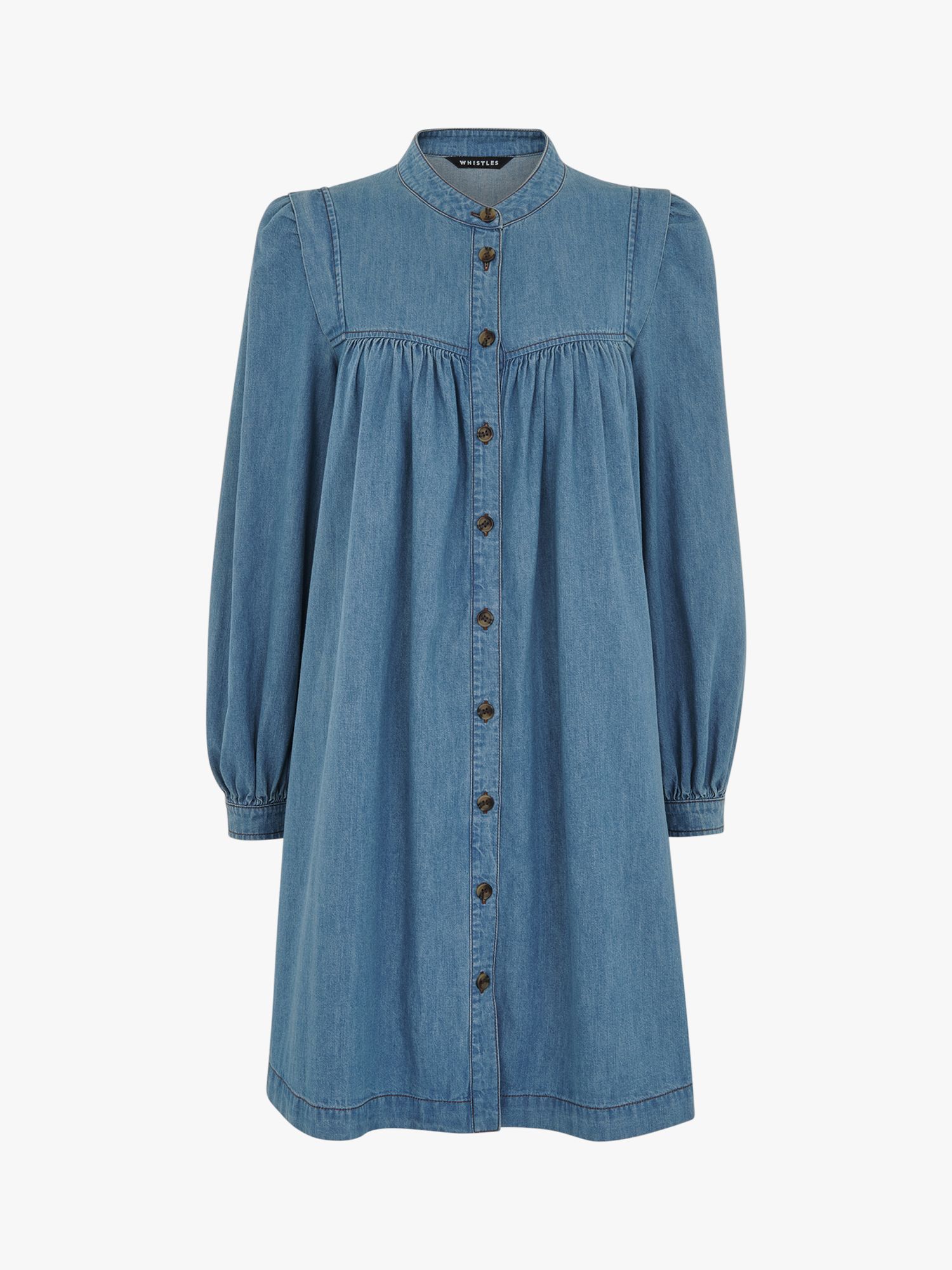 WHISTLES Chambray Denim Mini Trapeze Dress in Blue | Endource