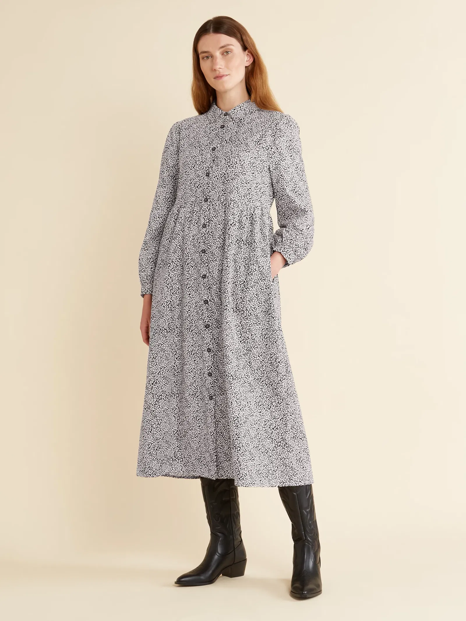 ALBARAY Sophia Ditsy Cord Midi Dress | endource