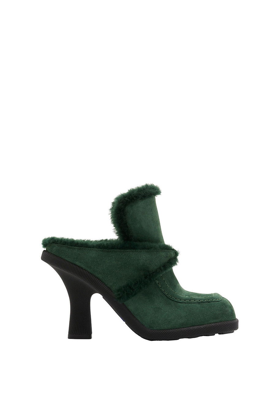 BURBERRY Suede And Shearling Highland Mules | endource