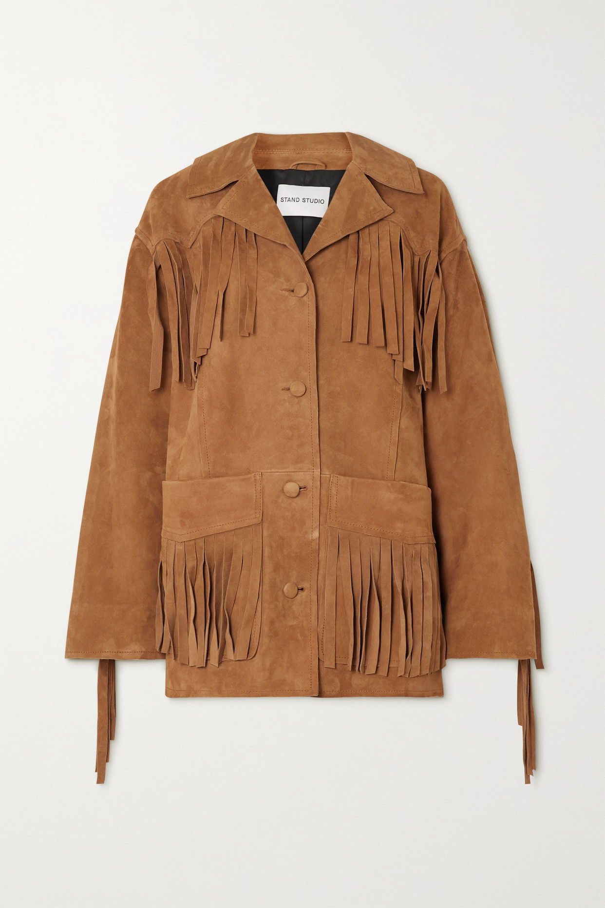 STAND STUDIO Oversized Fringed Suede Jacket in Brown | Endource