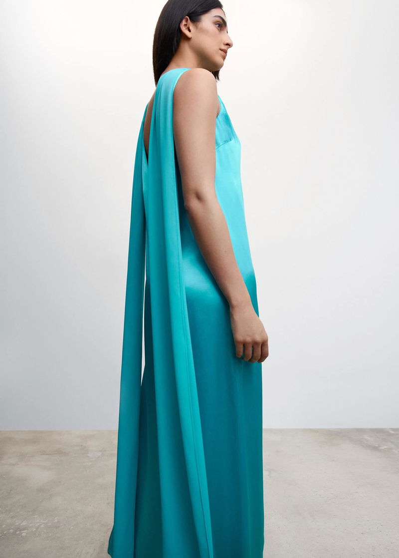 MANGO Cape Open Back Dress in Turquoise | endource