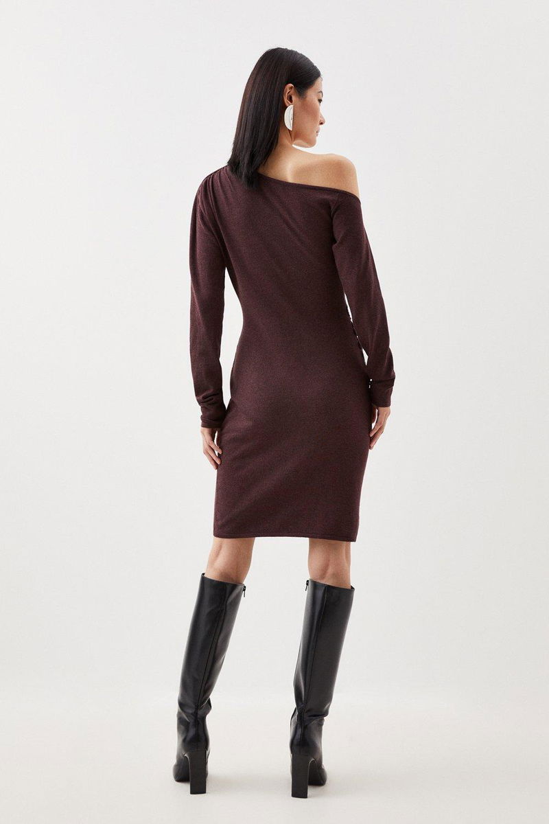 KAREN MILLEN Drop Shoulder Knitted Mini Dress in Magenta | endource