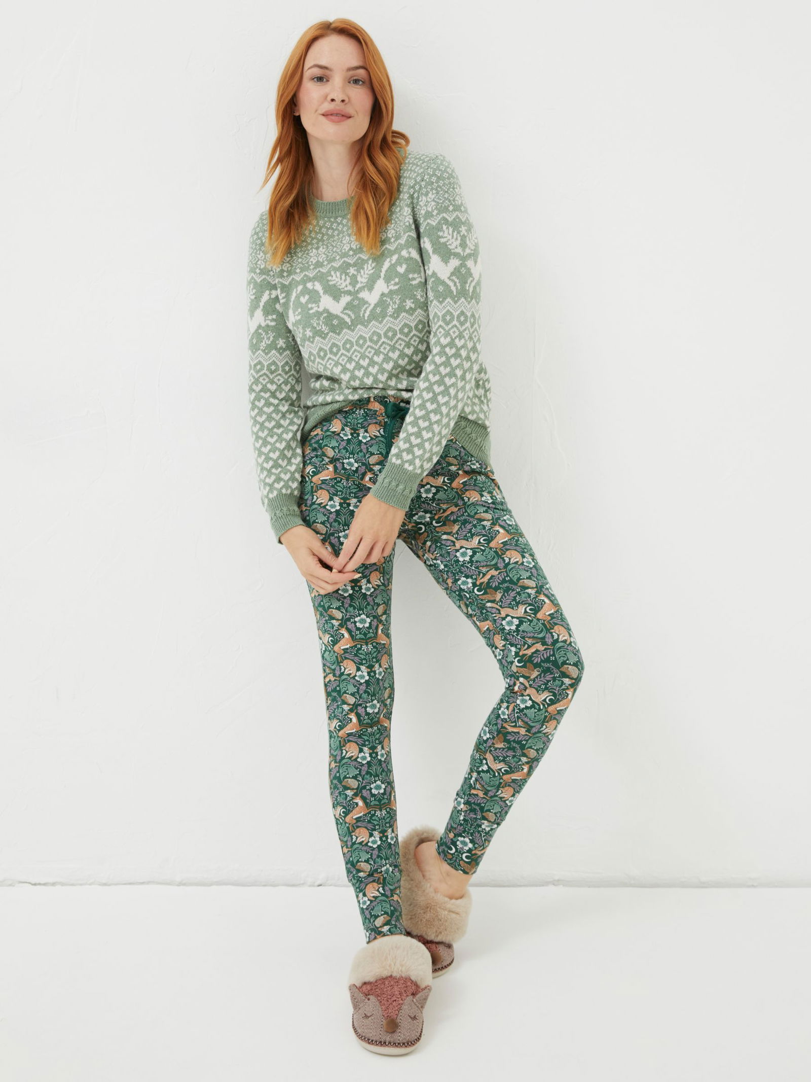 FATFACE Felicity Fox Wool Blend Fairisle Jumper in Sage Green | endource