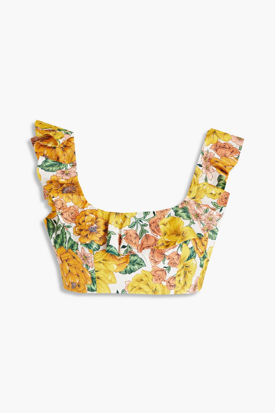 ZIMMERMANN Ruffled Floral-Print Linen Bra Top in Yellow | Endource
