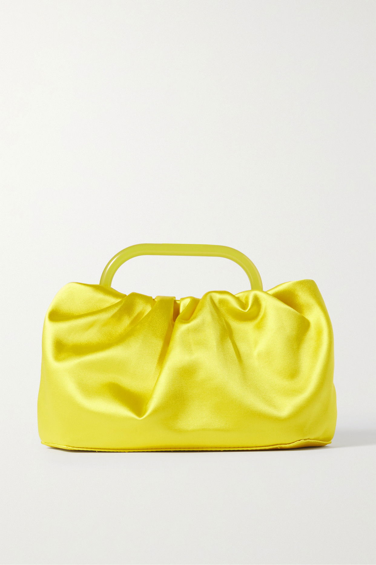 STAUD Cory Resin-Trimmed Ruched Satin Clutch in Yellow | Endource