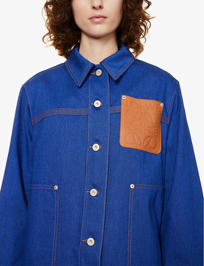 LOEWE Workwear Brand-Patch Boxy-Fit Denim Jacket in BRIGHTBLUE | Endource