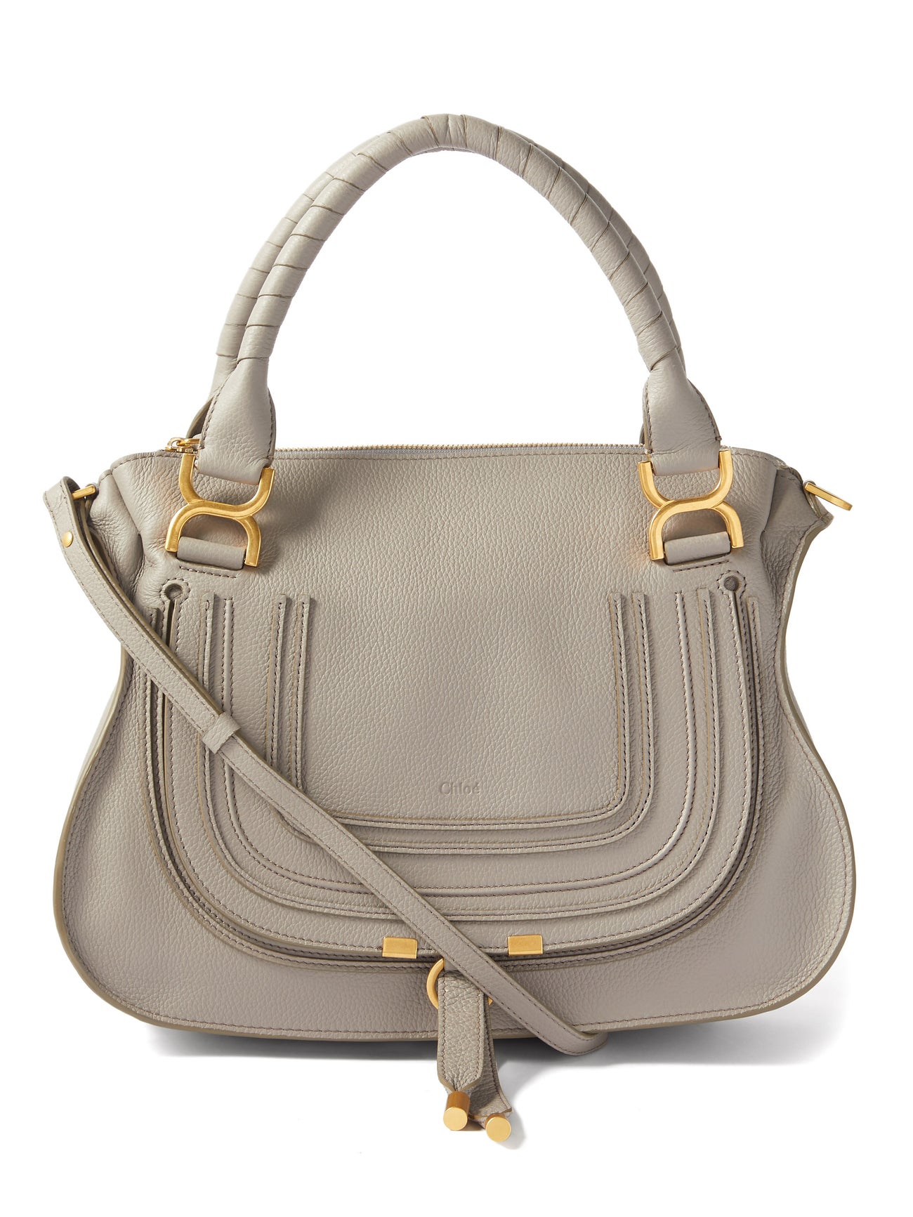 CHLOÉ Marcie Piped Leather Handbag in Grey | endource