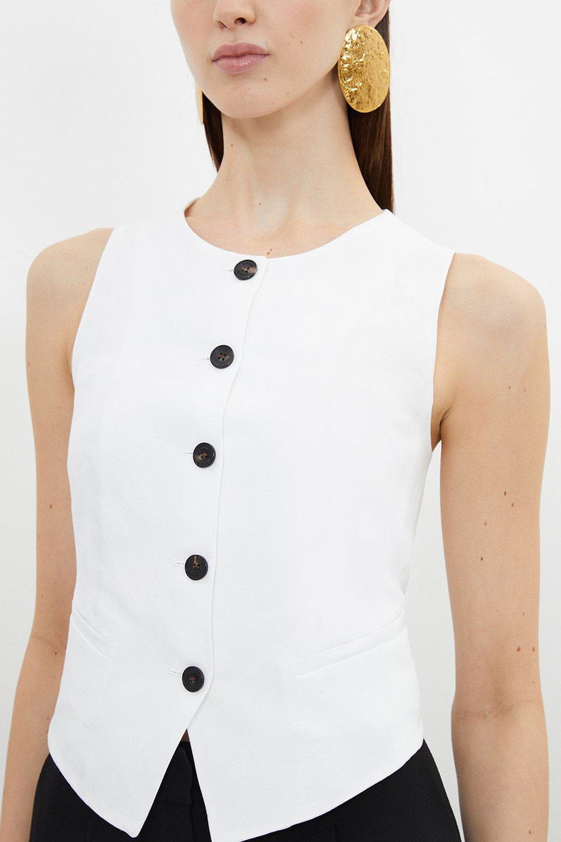 KAREN MILLEN Fluid Tailored Button Through Waistcoat in Navy | endource