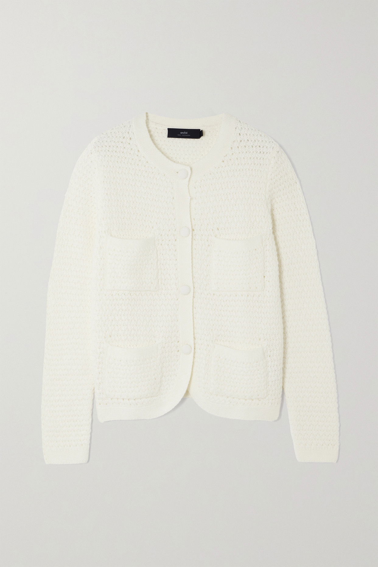 ARCH4 Tulip Crocheted Cashmere Cardigan in Ivory | Endource