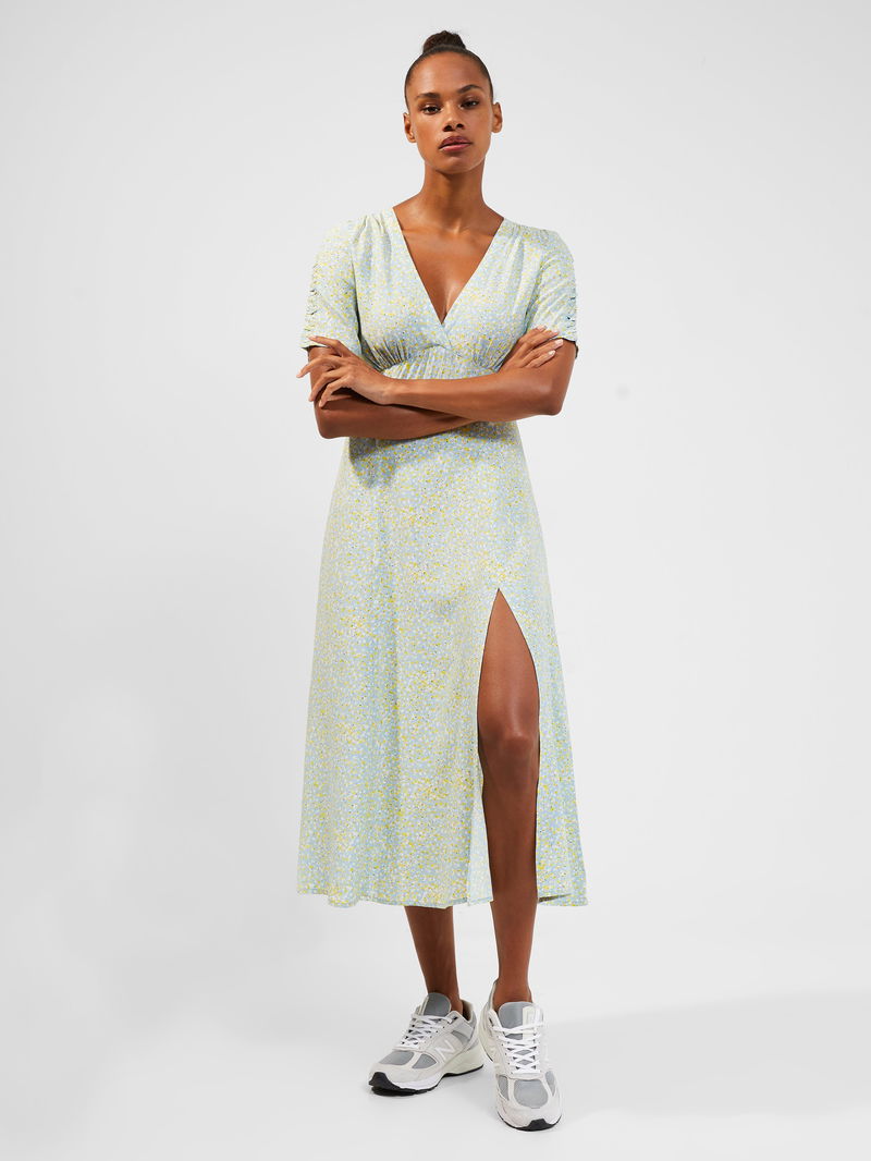 FRENCH CONNECTION Stacie Daisy Drape Midi Dress in Forget Me Not Multi | endource