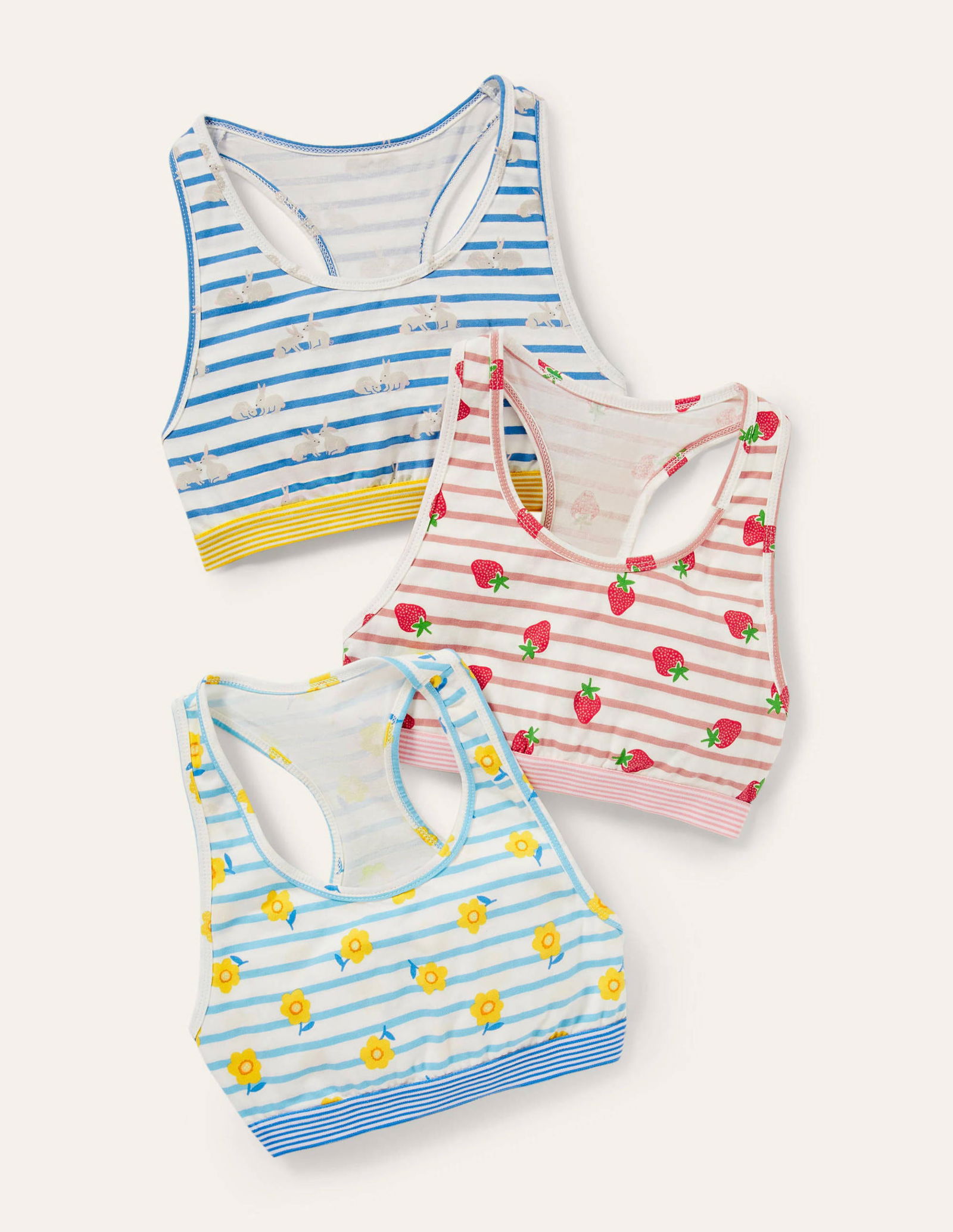 BODEN 3 Pack Sporty Crop Tops in Springtime Breton | endource