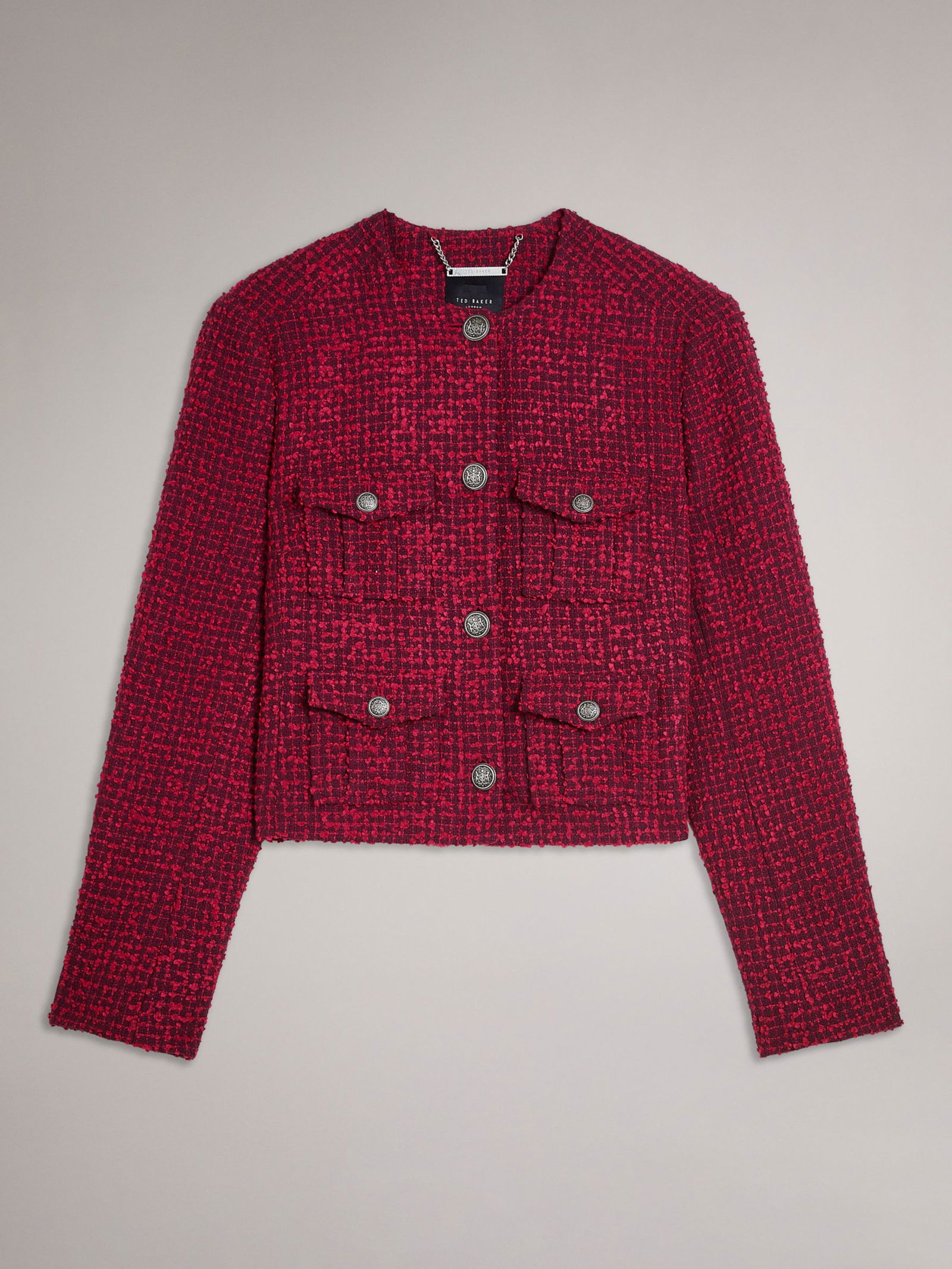 TED BAKER Pennio Cropped Boucle Jacket in Red | endource