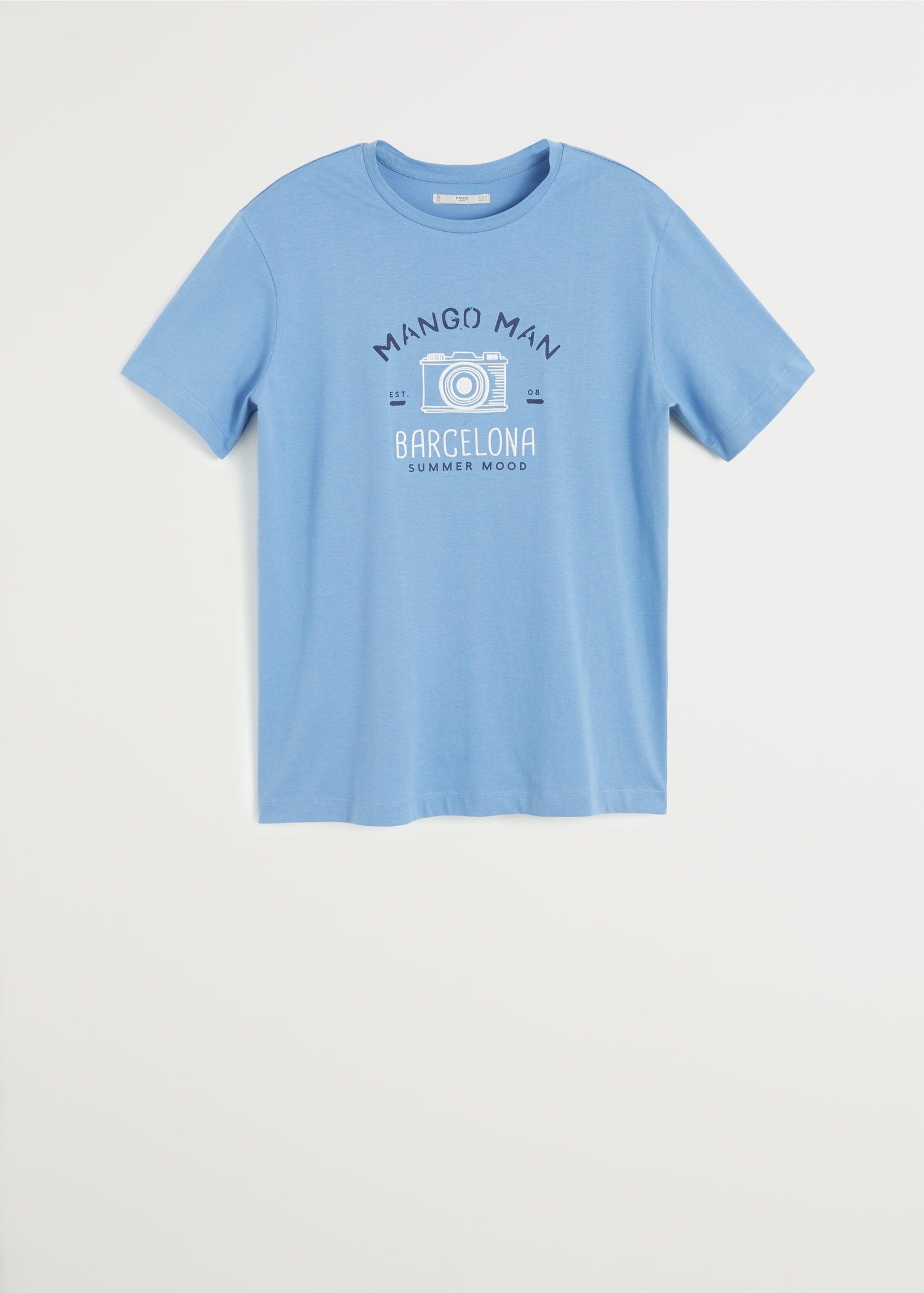 MANGO Logo Print Cotton T-Shirt in Blue | endource