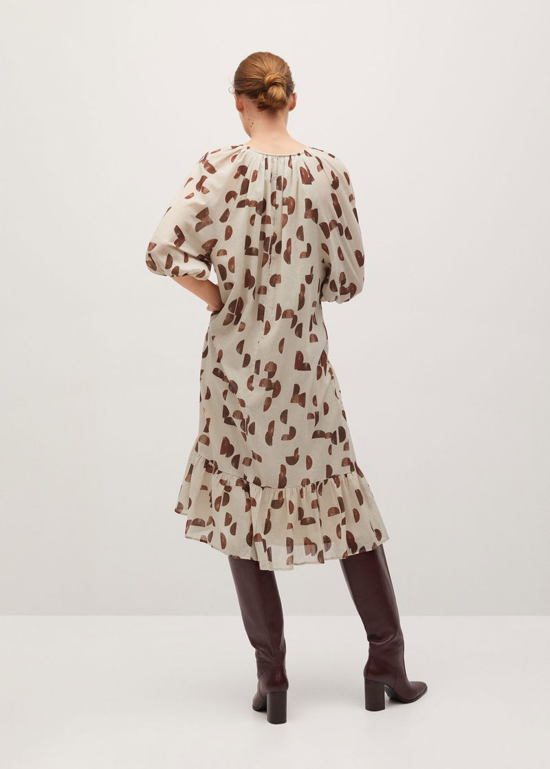 MANGO Geometric Print Dress in Beige | Endource