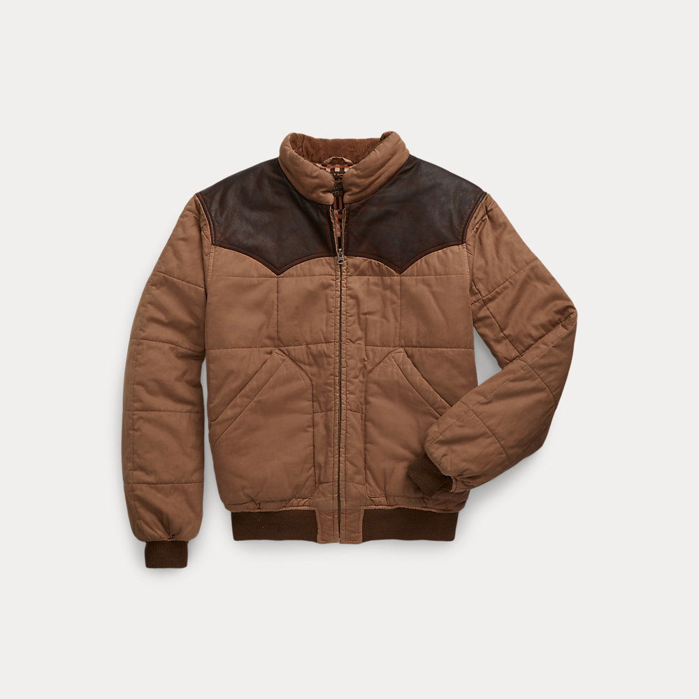 RALPH LAUREN RRL Leather-Yoke Quilted Oilcloth Jacket in Tan | endource