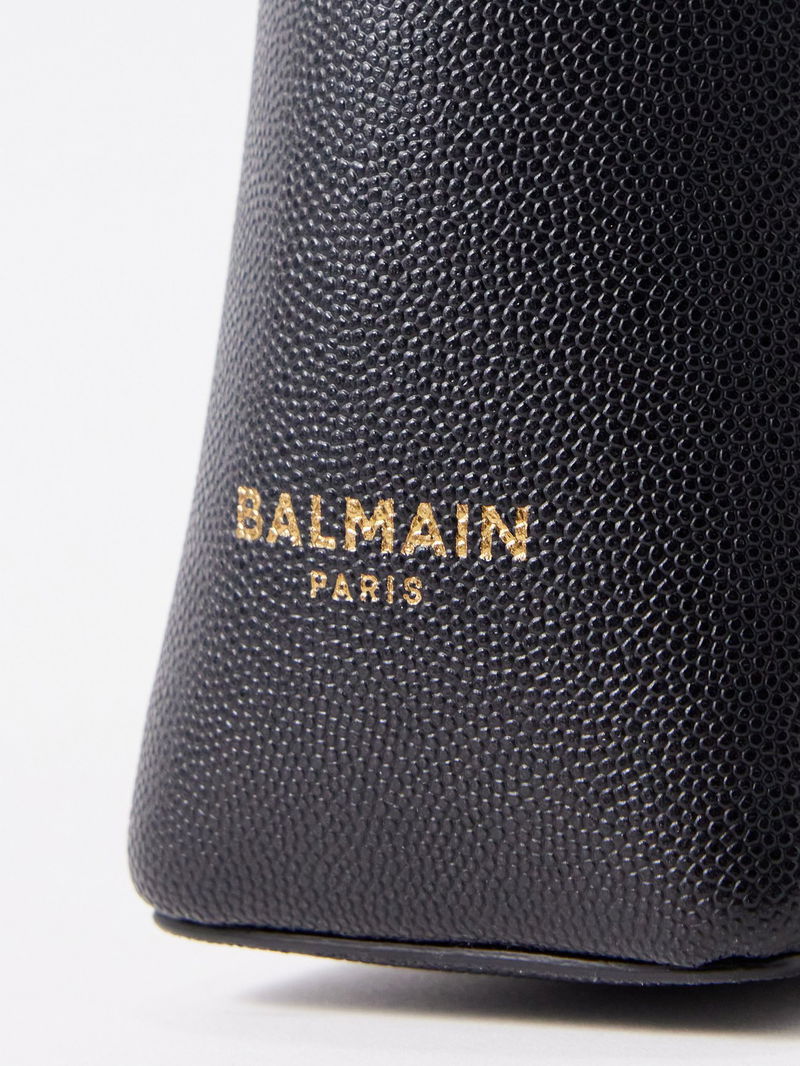 BALMAIN Emblème Grained-Leather Shoulder Bag in Black | endource