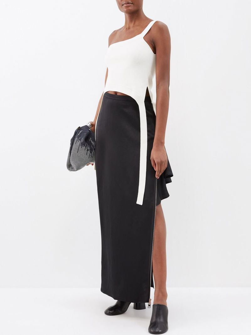 JW ANDERSON Side Zip Layered Crepe Maxi Skirt in Black | endource