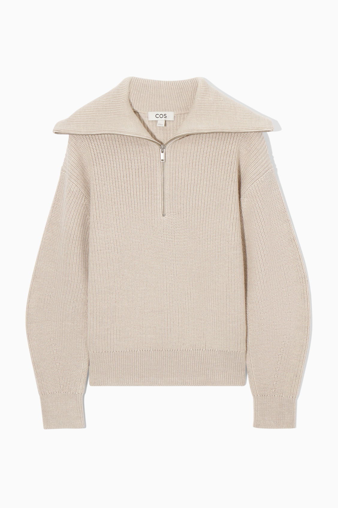 COS Wool And Cotton Half-Zip Jumper in BEIGE | endource