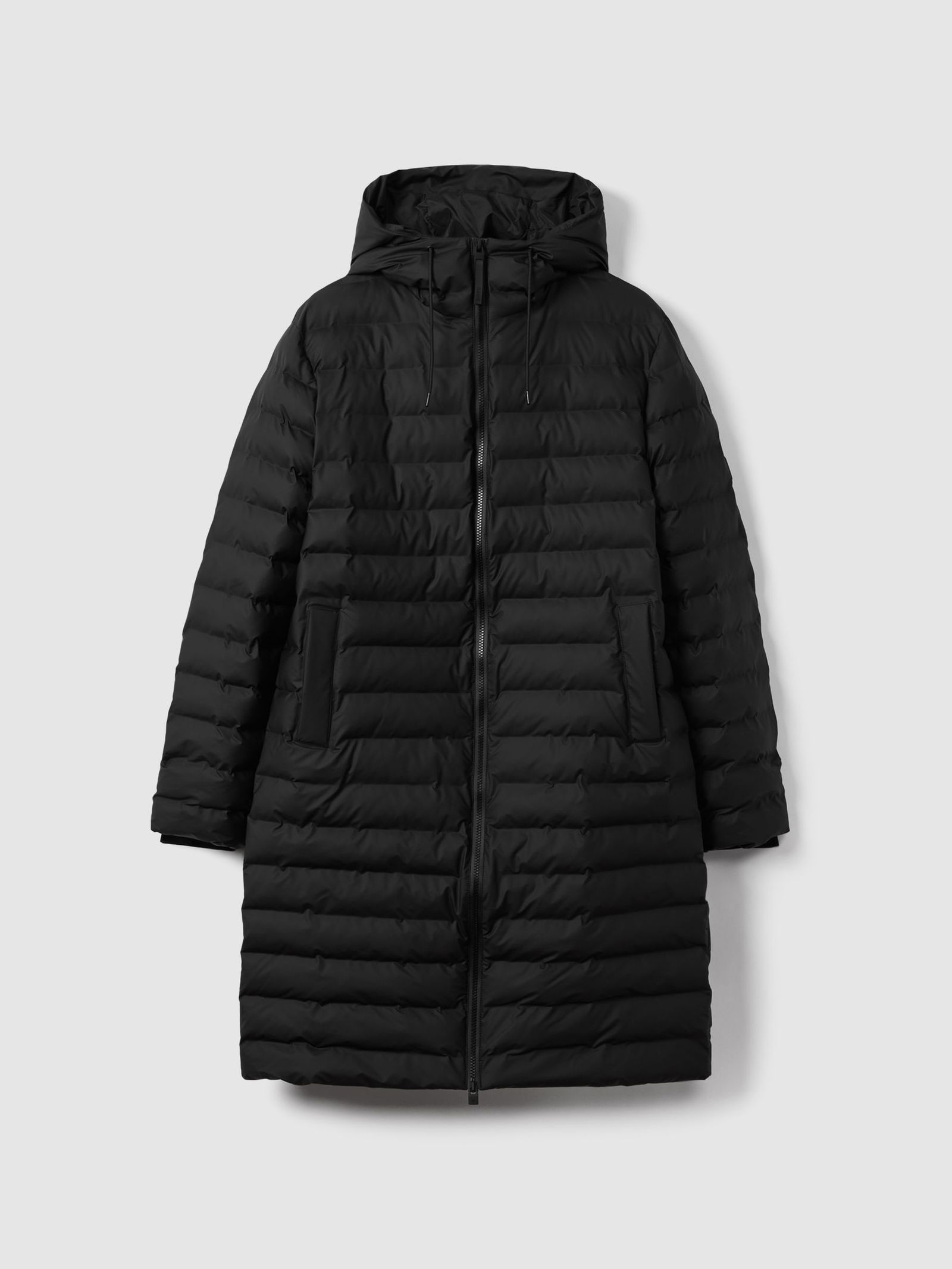 REISS Long Waterproof Puffer Jacket in Black | endource