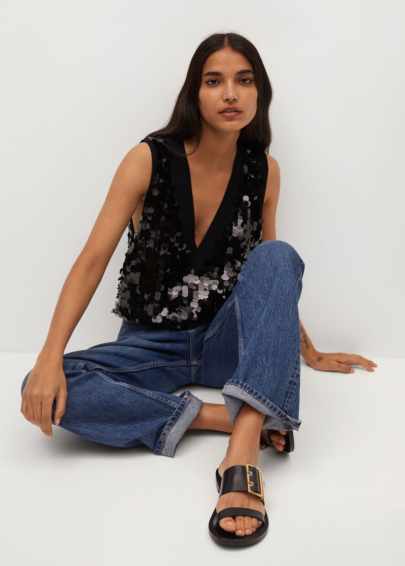 MANGO Sequin Top in Black | endource