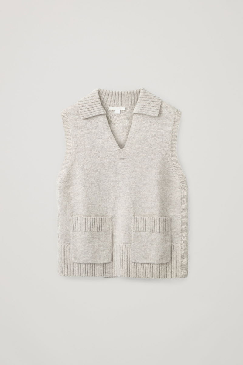 COS Lambswool V-Neck Collar Knitted Vest in Off-white | Endource