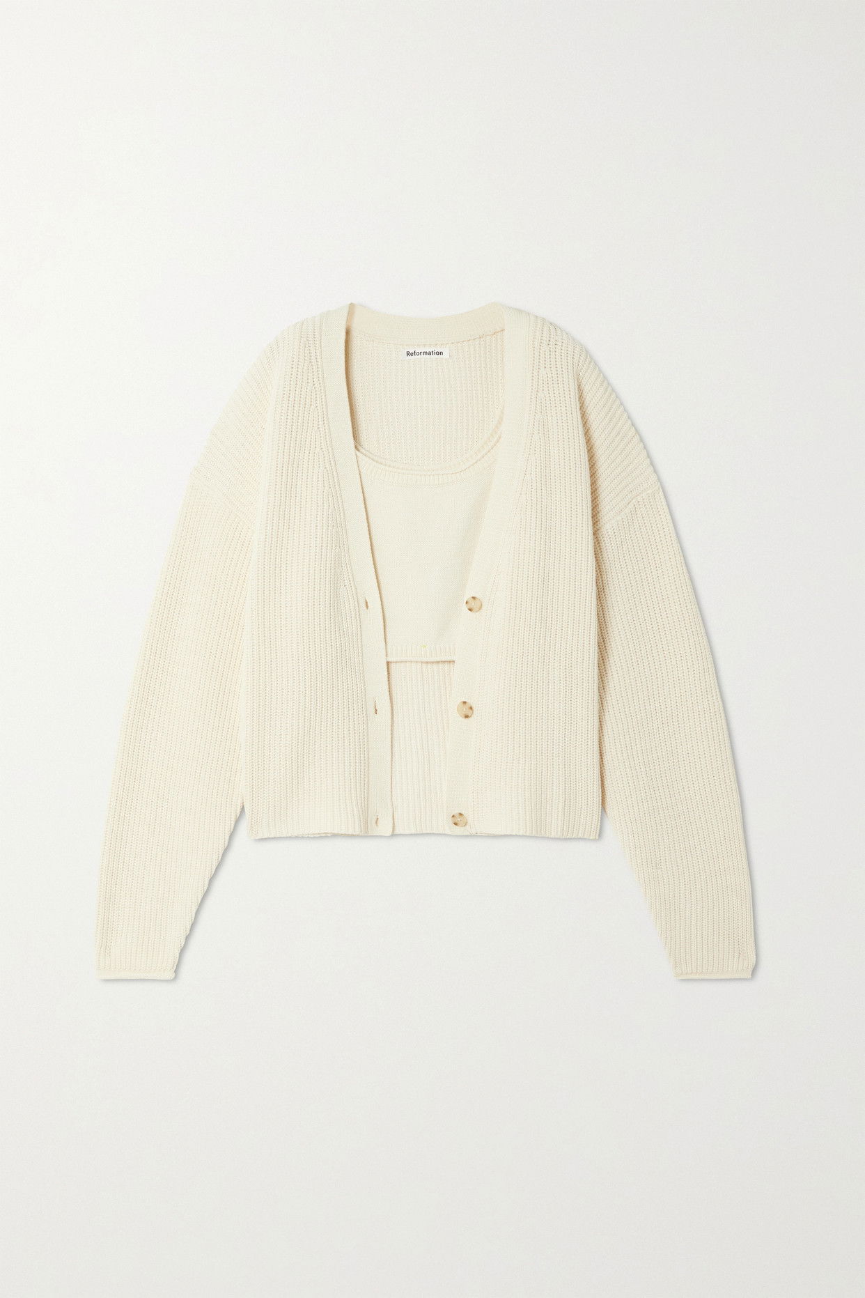 REFORMATION Elke Organic Cotton Tank And Cardigan Set in Cream | endource
