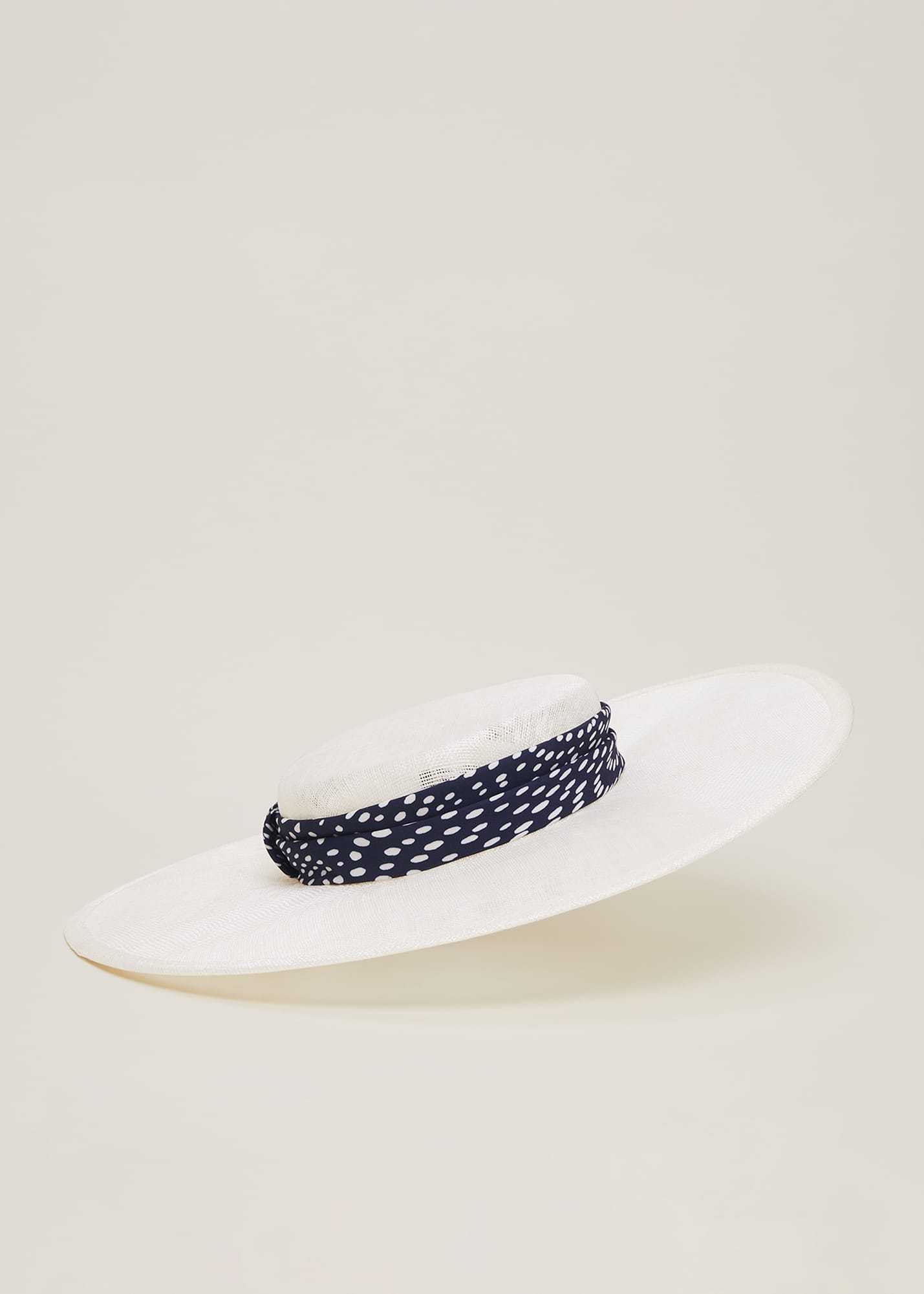PHASE EIGHT Ivory Spotted Trim Boater Fascinator in Ivory | endource