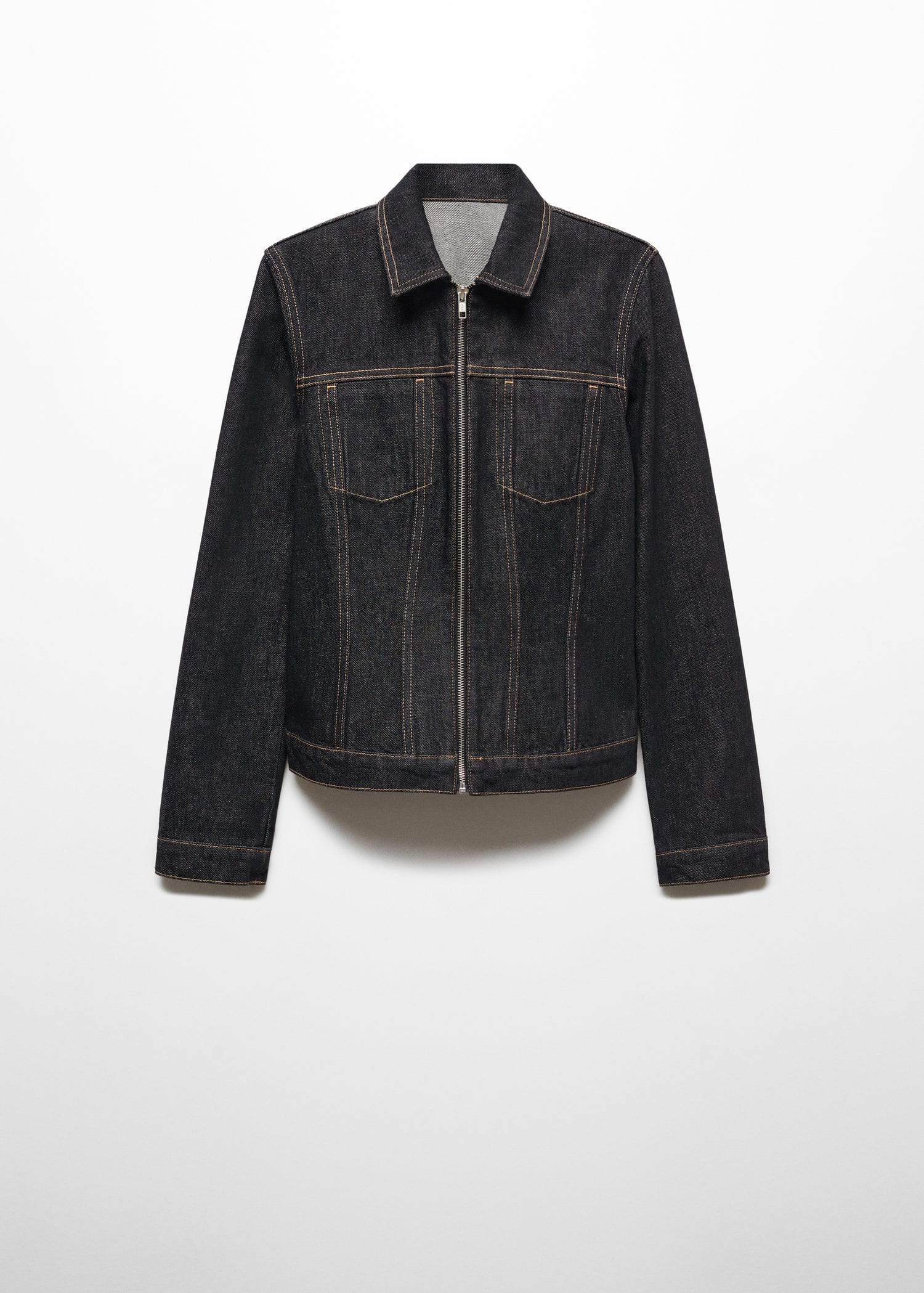 MANGO Fitted Zipper Denim Jacket in Denim Grey | Endource