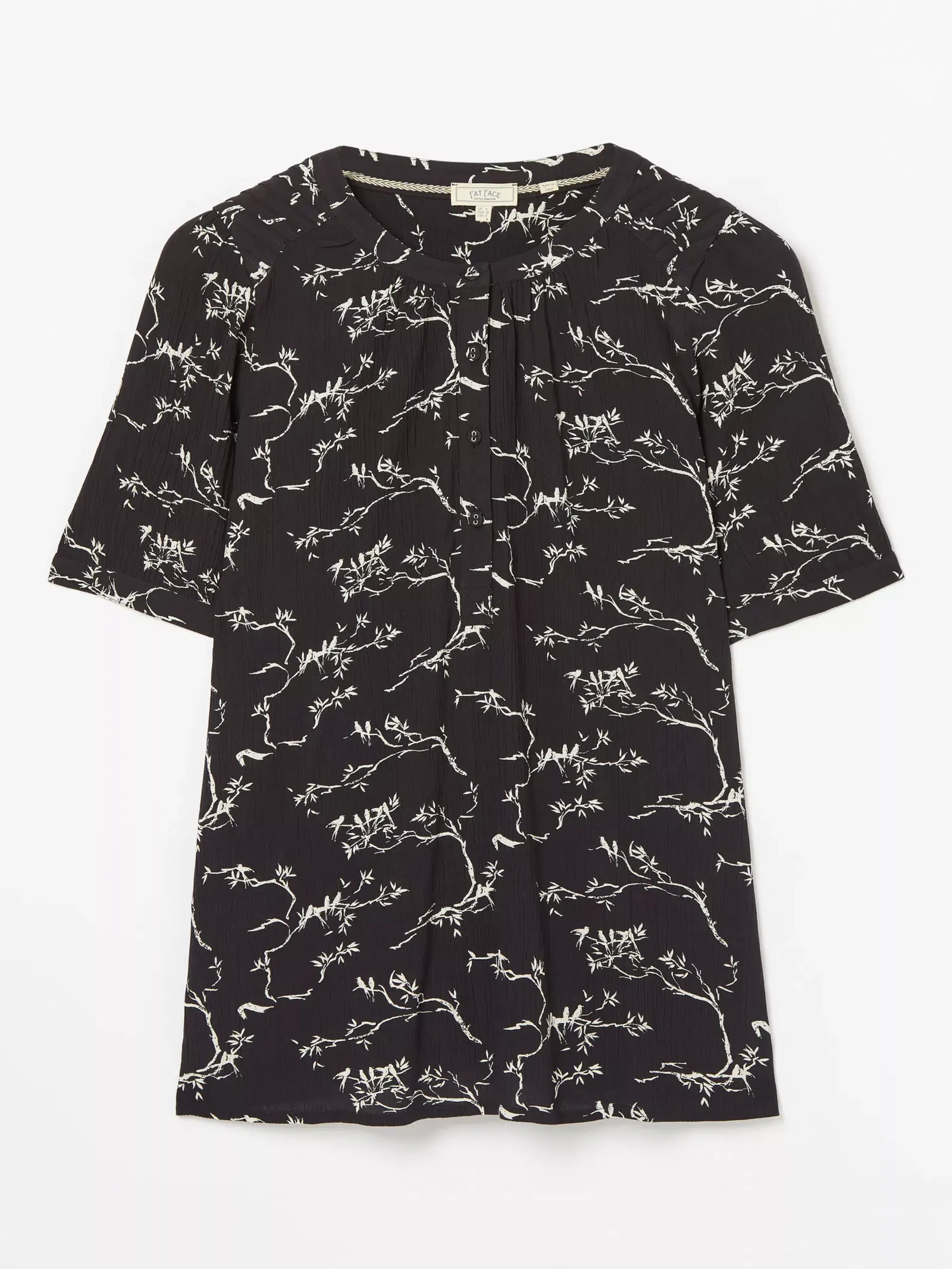 FATFACE Purdy Botanical Bird Print Blouse in Black | Endource