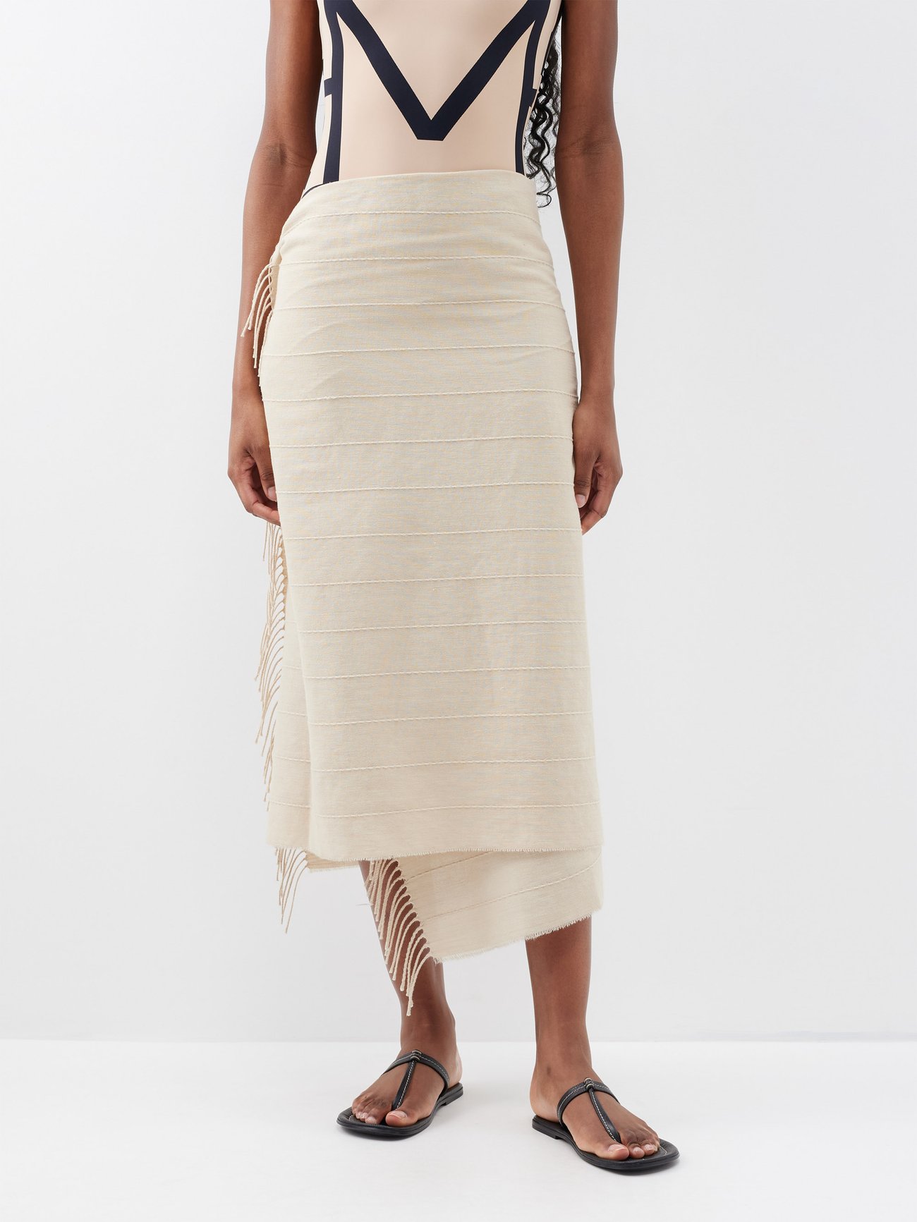 TOTÊME Fringed Linen-Blend Sarong in Beige | Endource