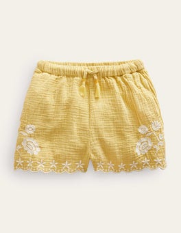 BODEN Embroidered Hem Shorts in Buttercup | endource