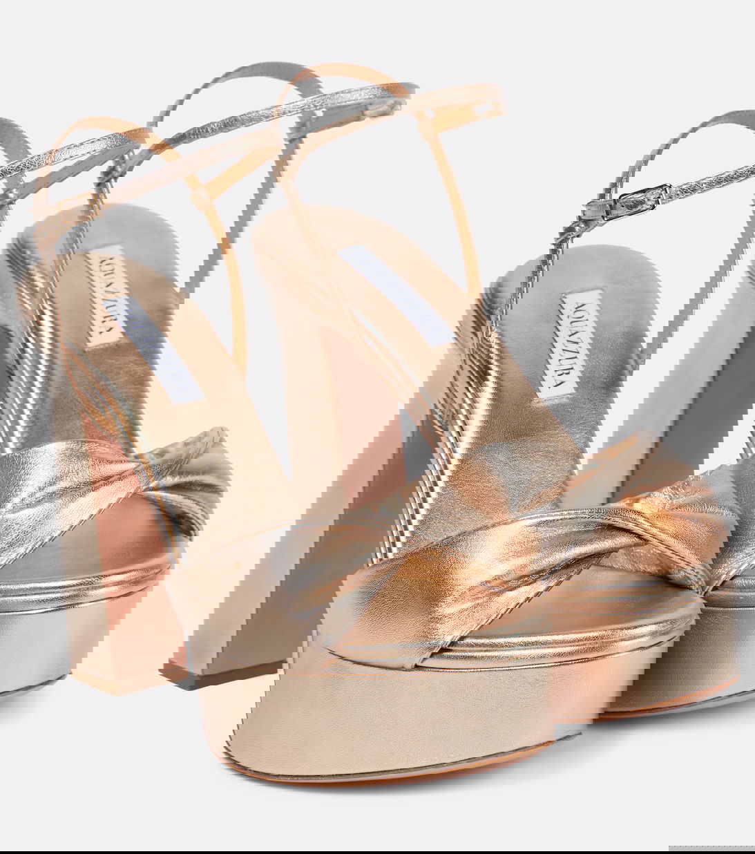 AQUAZZURA Twist 120 Leather Platform Sandals in Metallic | Endource