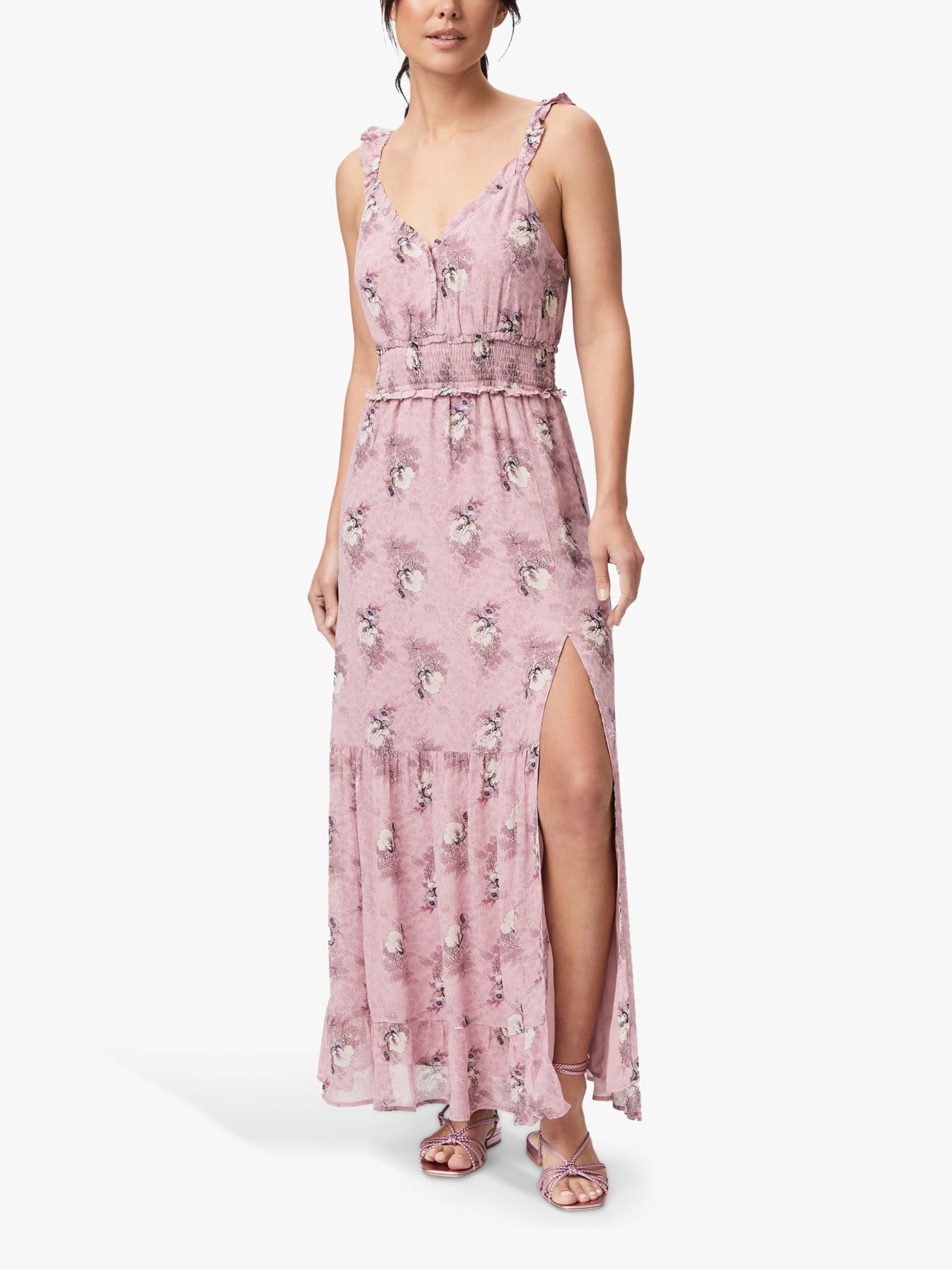 PAIGE Pacifica Floral Print Silk Midi Dress in Sunrise Pink/Multi ...