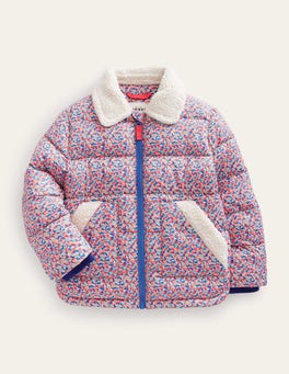 BODEN Borg Detail Padded Jacket in Jam Red Micro Floral | endource