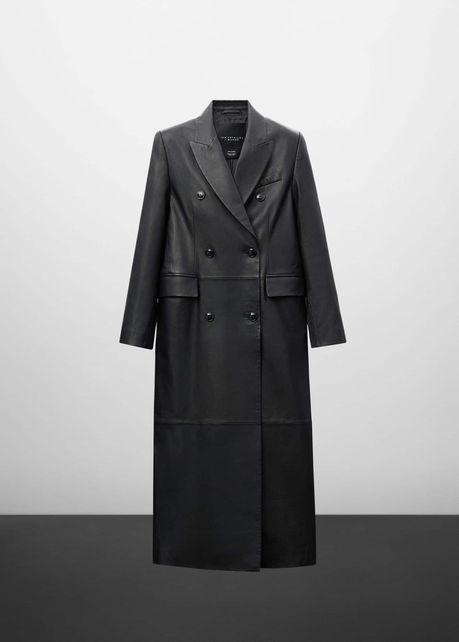 MANGO Mango x Jen Ceballos - Double-Breasted Leather Coat in Black ...