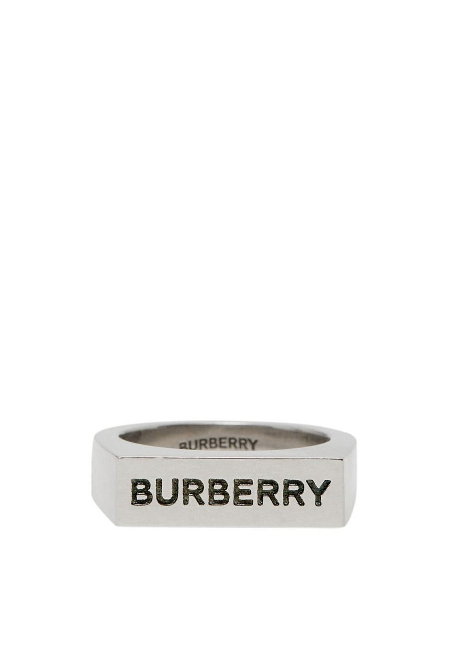 BURBERRY Logo Engraved Palladium-Plated Signet Ring | endource