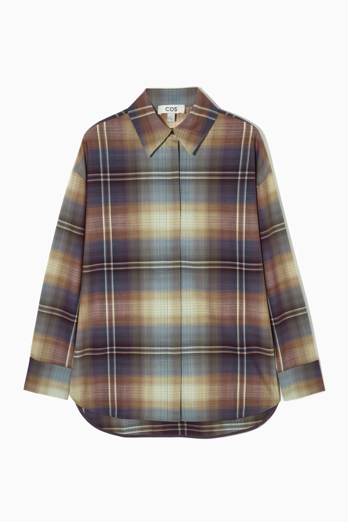 COS Oversized Checked Wool-Blend Shirt in BEIGE / CHECKED | Endource