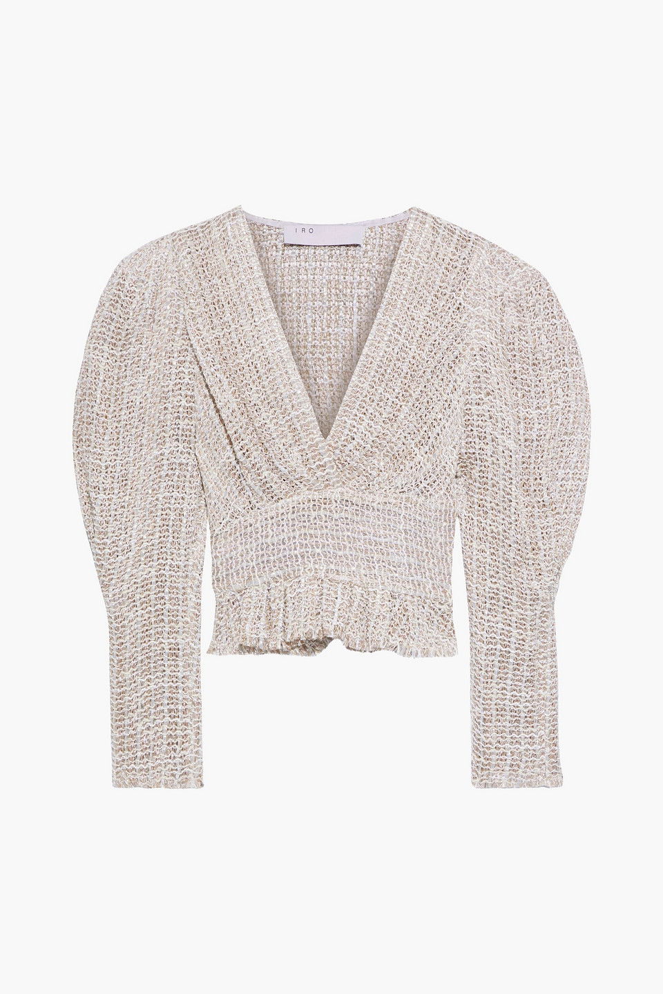 IRO Saligny Cropped Metallic Bouclé Top in White | endource