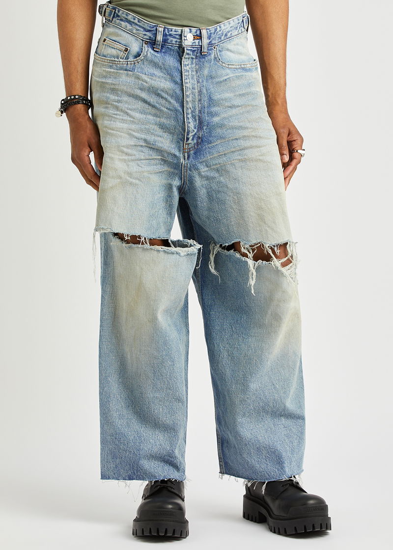 BALENCIAGA Destroyer Ripped Wide-Leg Jeans | endource