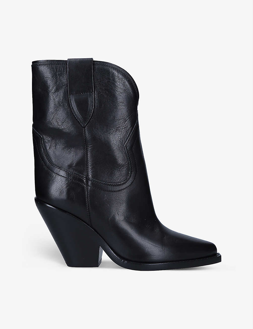 ISABEL MARANT Leyane Leather Heeled Cowboy Boots in BLACK | endource