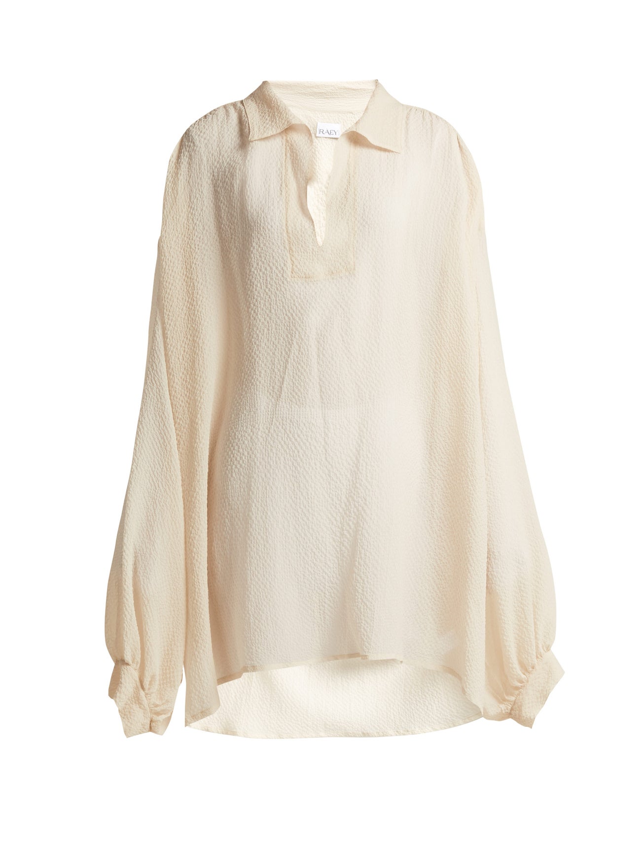 RAEY Sheer Silk-Seersucker Smock Blouse in Ivory | endource