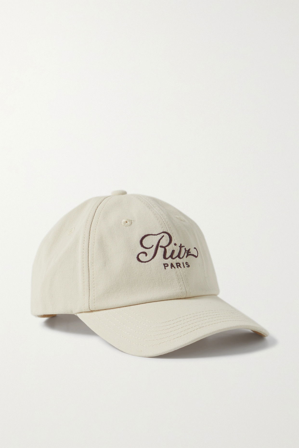 FRAME Ritz Paris Embroidered Cotton-Canvas Baseball Cap in Cream | endource